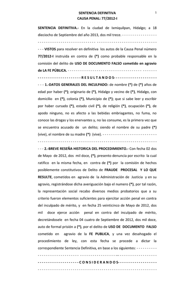 sentencia definitiva - Poder Judicial del Estado de Hidalgo
