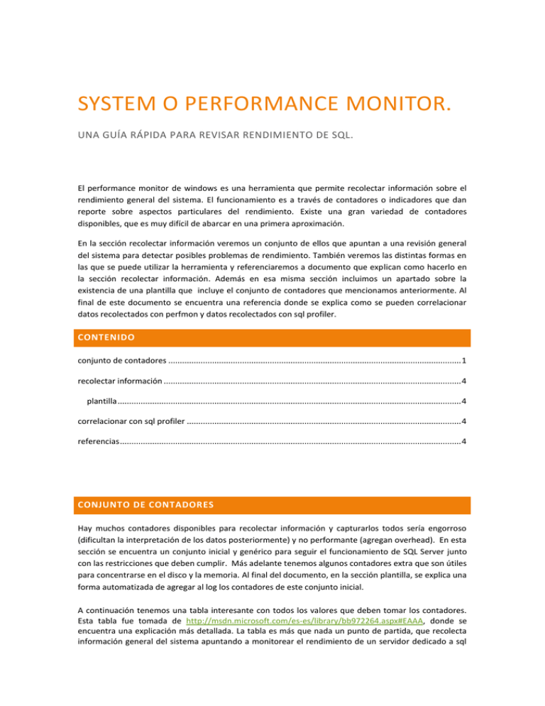 SYSTEM O PERFORMANCE MONITOR.