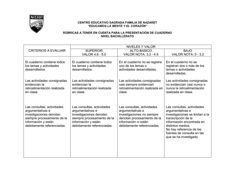 Rúbricas-Cuadernos -Bachillerato