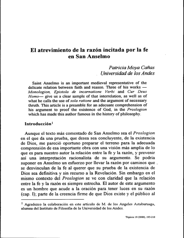 El atrevimiento de la razon incitada por la fe en San Anselmo