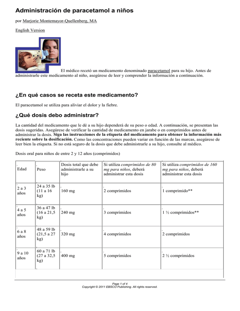 Administración de paracetamol a niños