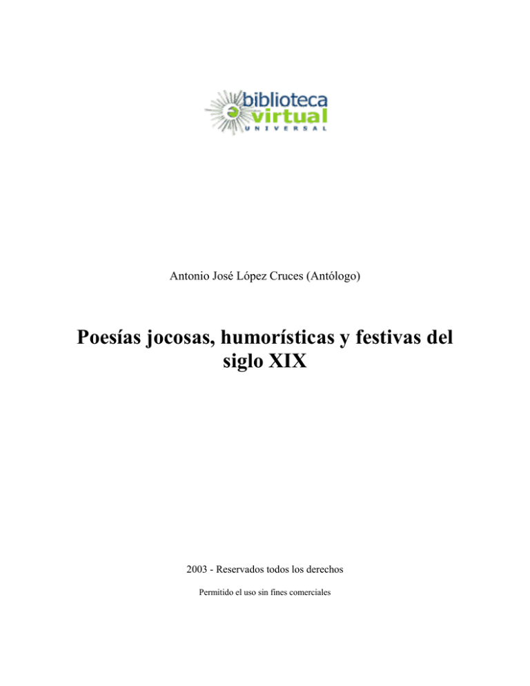 Poesías Jocosas Humorísticas Y Festivas Del Siglo Xix