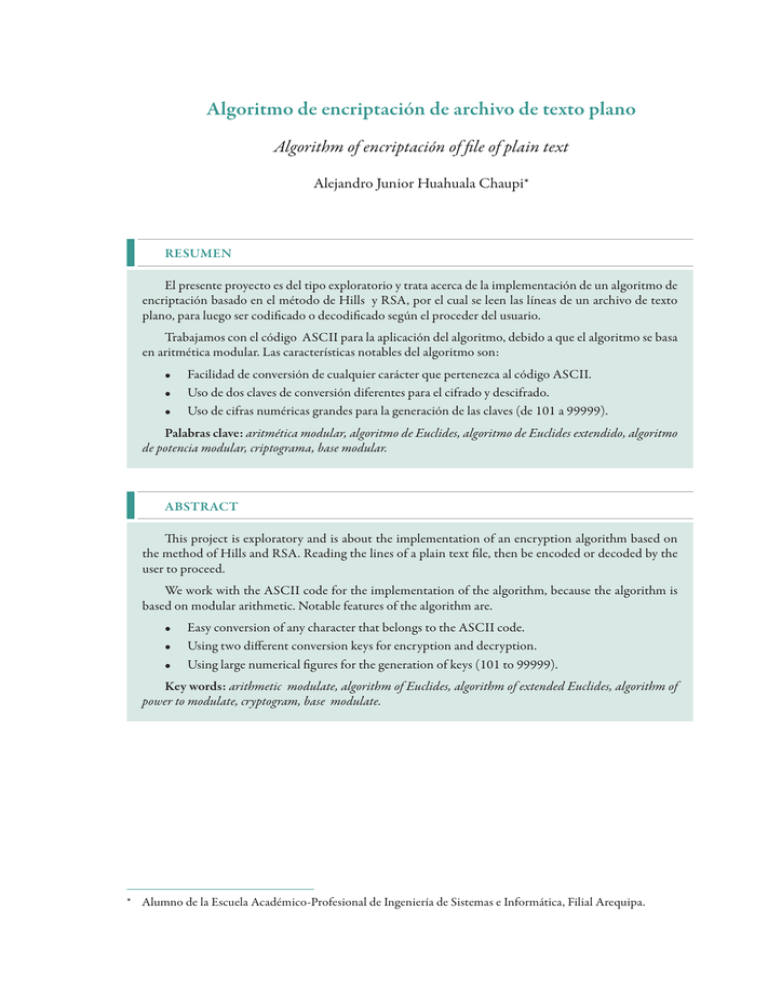 Algoritmo de encriptación de archivo de texto plano