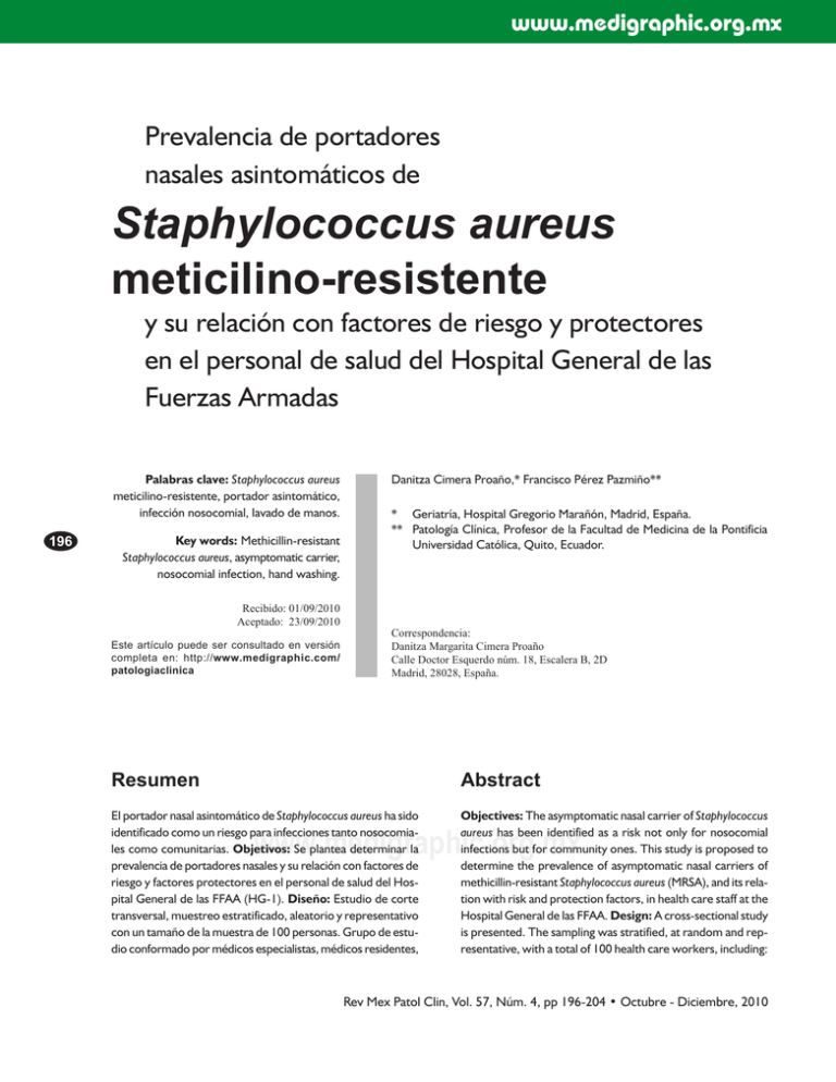 Prevalencia de portadores nasales asintomáticos
