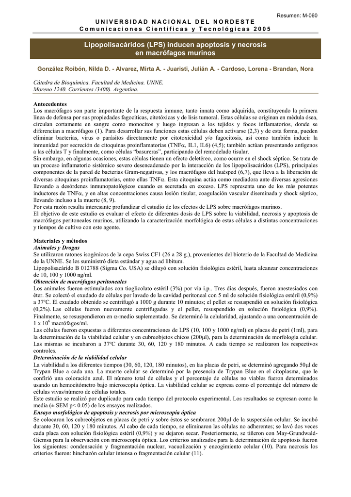 Lipopolisacáridos (LPS) inducen apoptosis y necrosis en