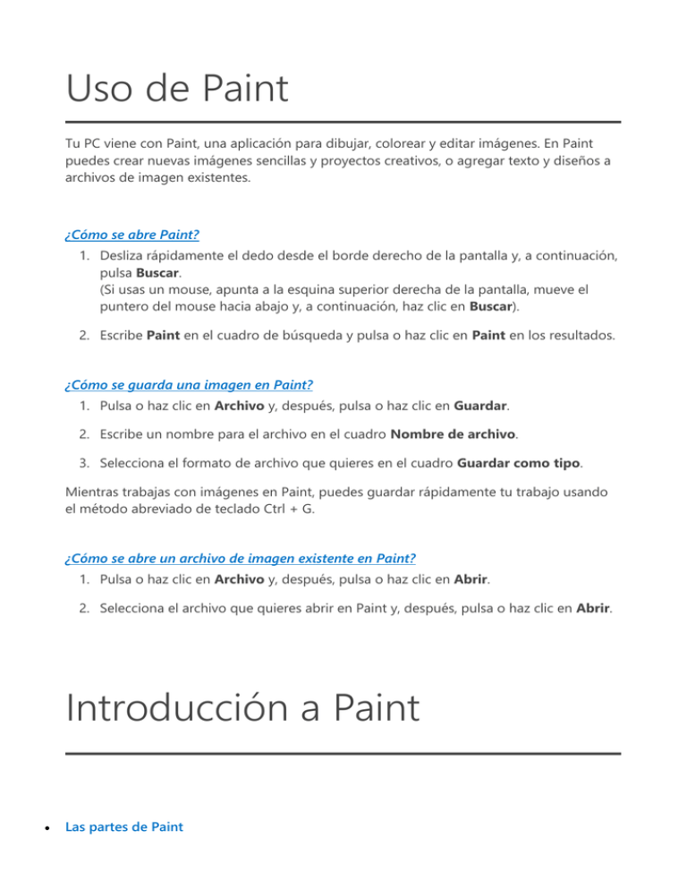 Uso de Paint Introducción a Paint