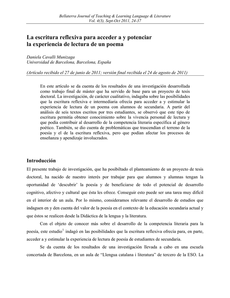La escritura reflexiva para acceder a y potenciar la experiencia de