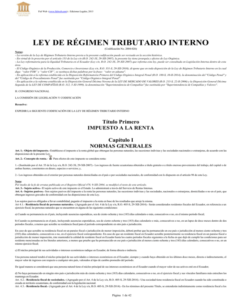 LEY DE RÉGIMEN TRIBUTARIO INTERNO