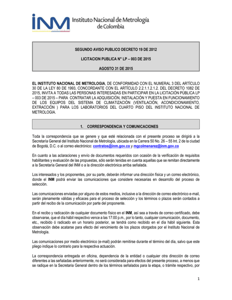 Segundo aviso (Art. 30 Ley 80 de 1993)