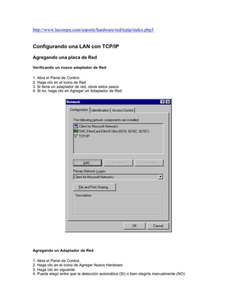 pasos para configurar el protocolo TCP/IP