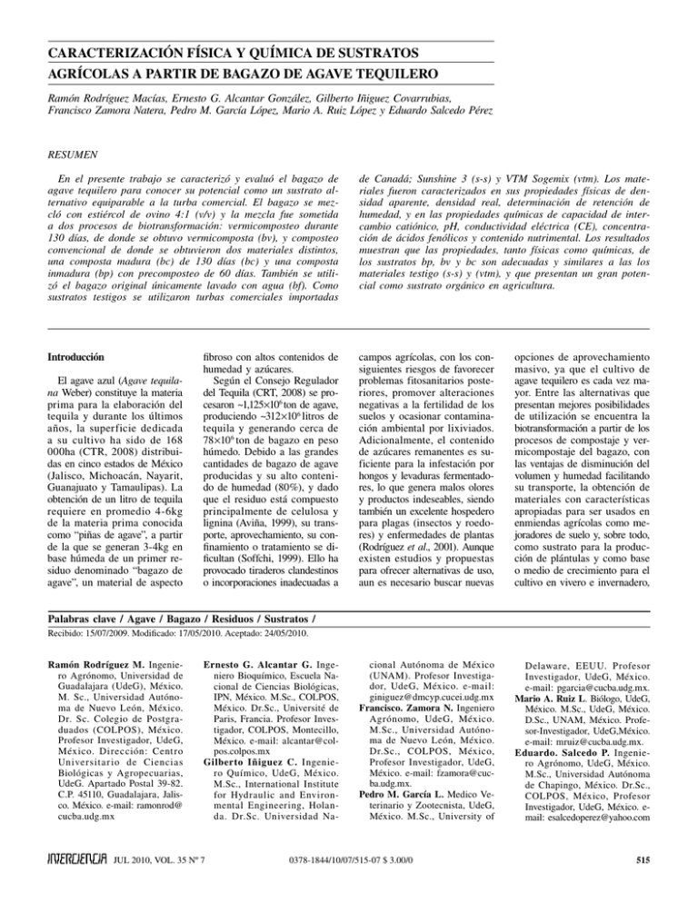 caracterización física y química de sustratos agrícolas