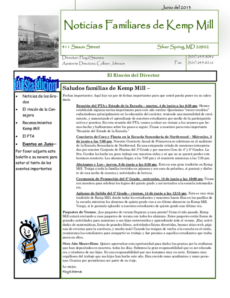 Noticias Familiares de Kemp Mill