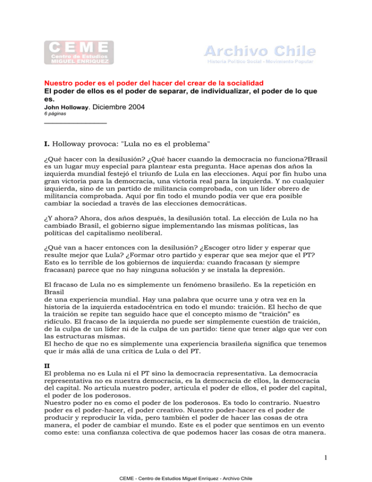 2004 12 Nuestro poder, es el poder del hacer, del crear, de la