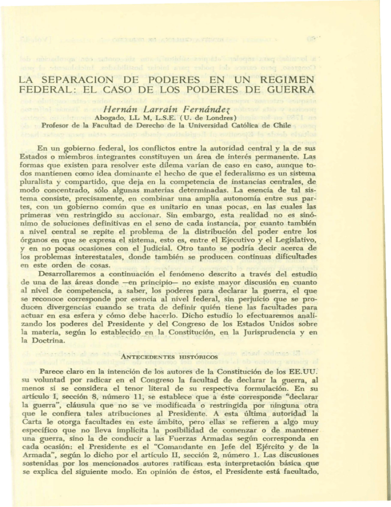 la separacion de poderes en un regimen federal