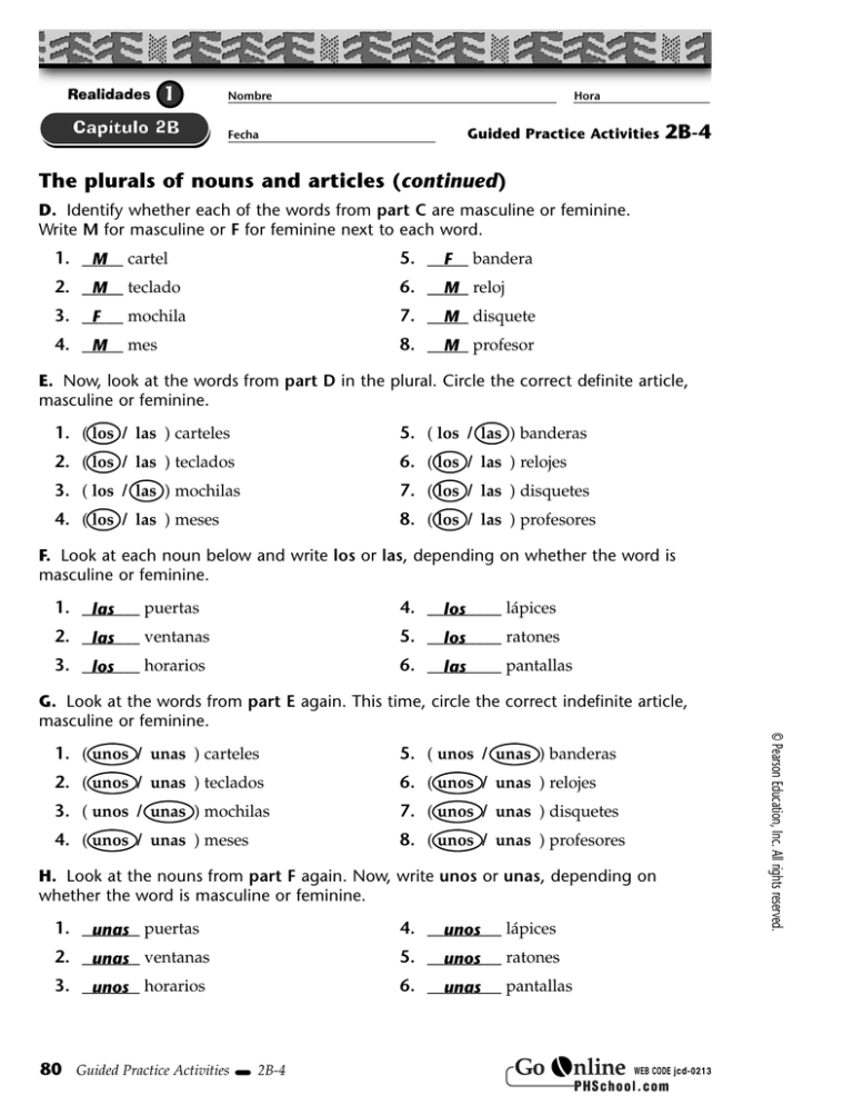 The plurals of nouns and articles (continued)