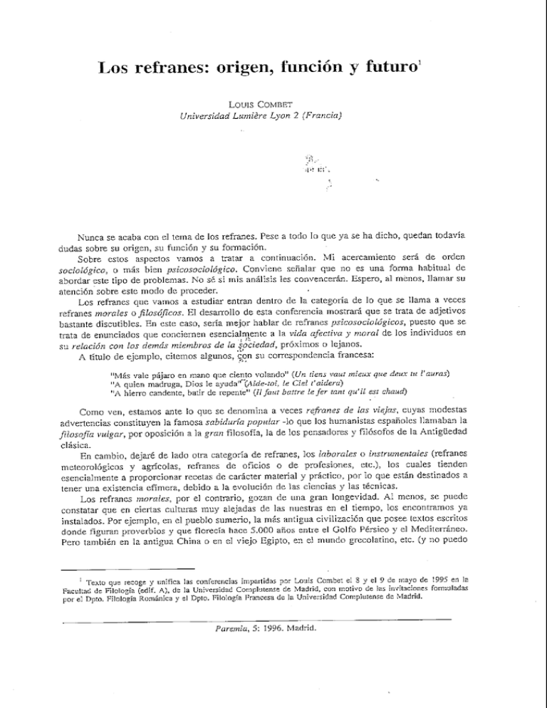 Los refranes: origen, función y futuro