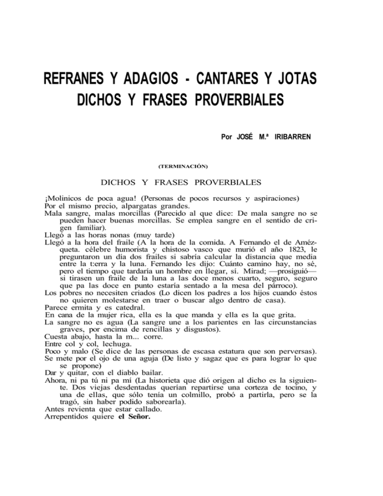 Refranes y adagios-cantares y jotas-dichos y frases