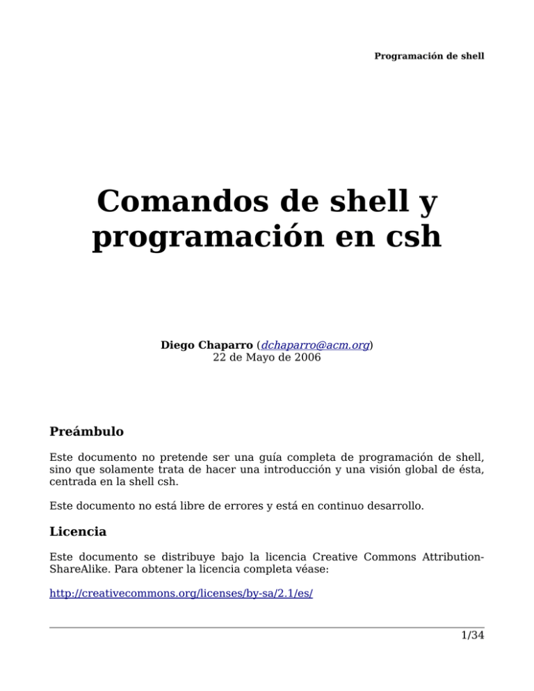 Comandos de shell y programación en csh - Inicio