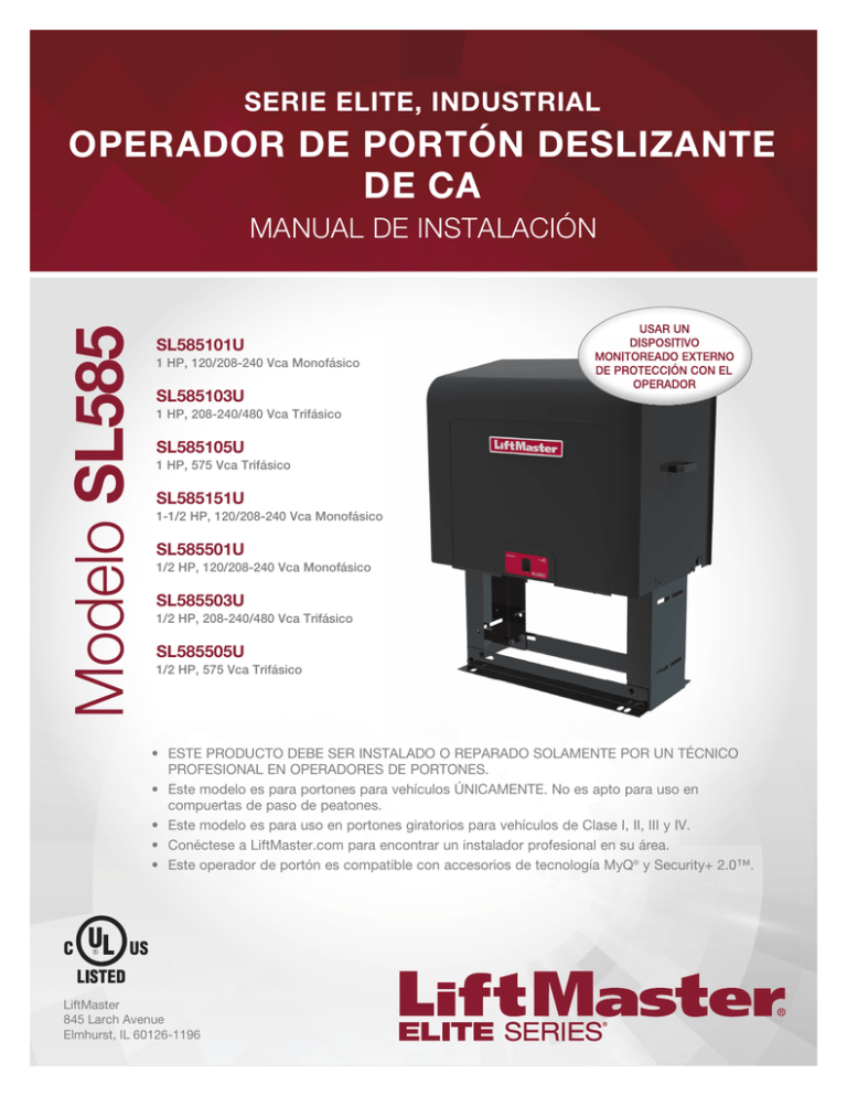 0137914SP Elite Series Industrial AC Slide Gate Operator