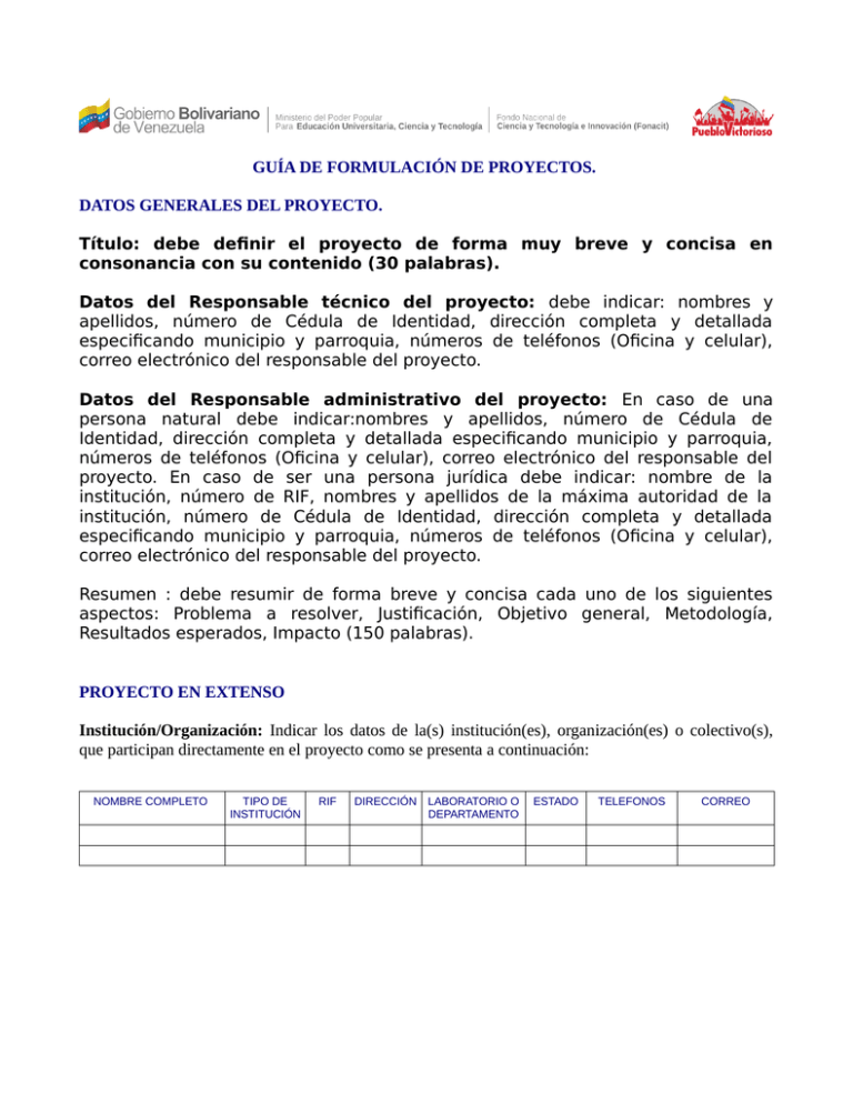 Guía formulación de proyectos