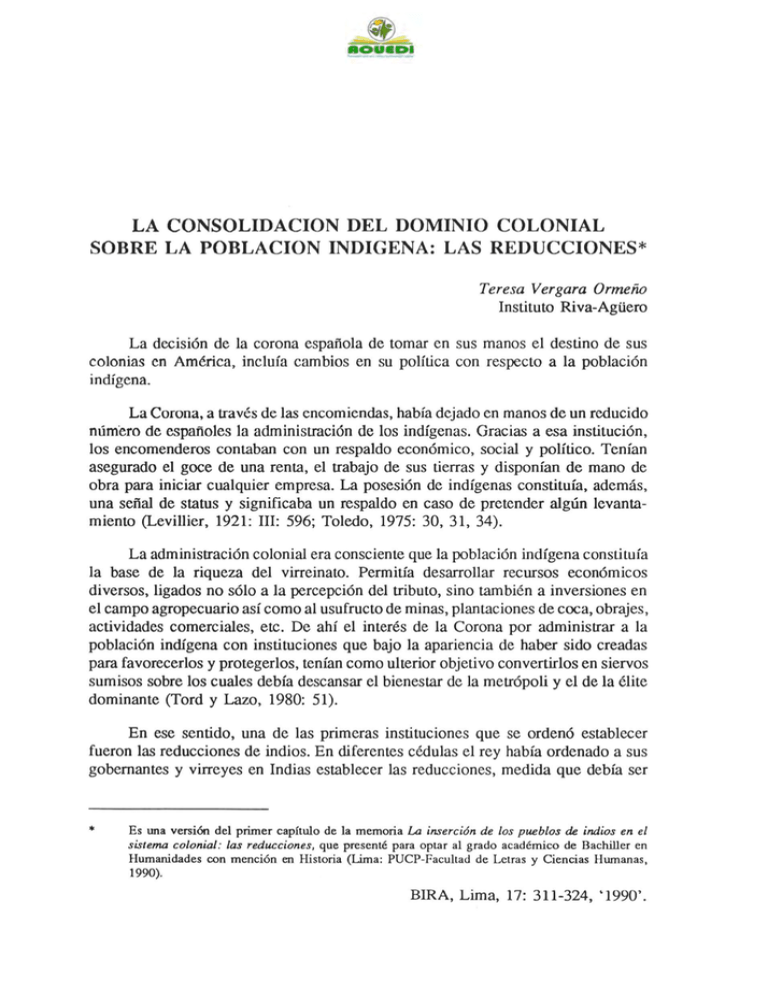 la consolidacion del dominio colonial sobre la poblacion indigena