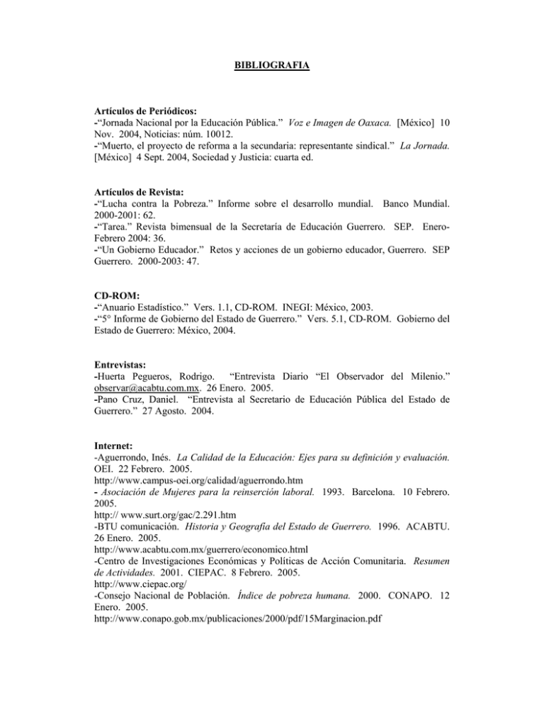 BIBLIOGRAFIA Artículos de Periódicos: