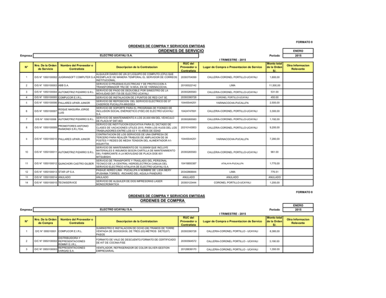 ORDENES DE SERVICIO ORDENES DE COMPRA ORDENES DE SERVICIO ORDENES DE COMPRA