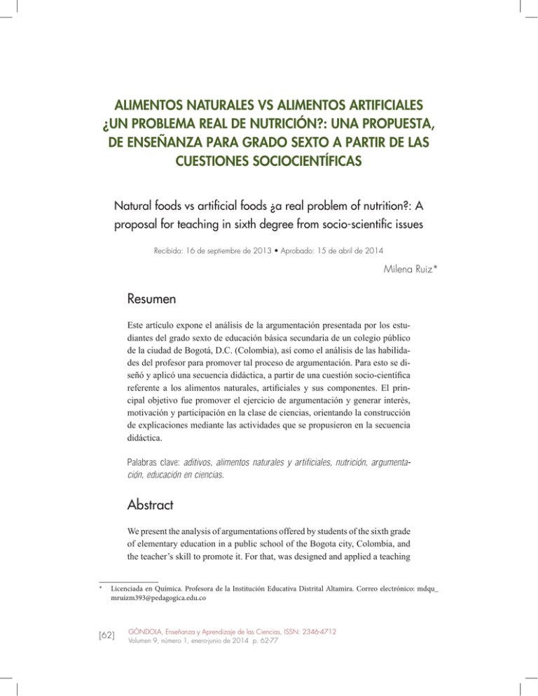 ALIMENTOS NATURALES VS ALIMENTOS ARTIFICIALES ¿UN