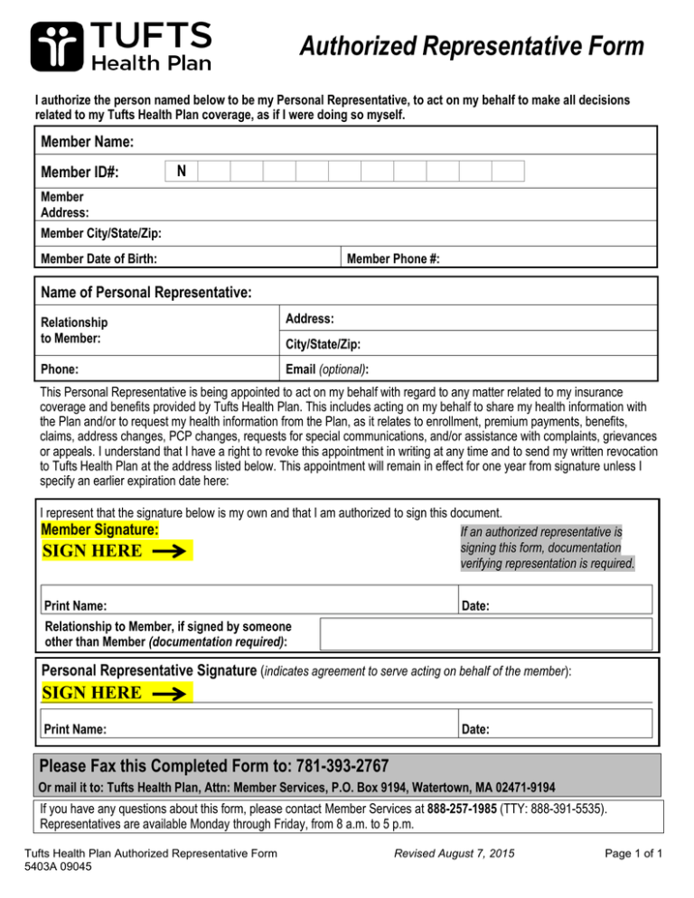 Authorized Representative Form