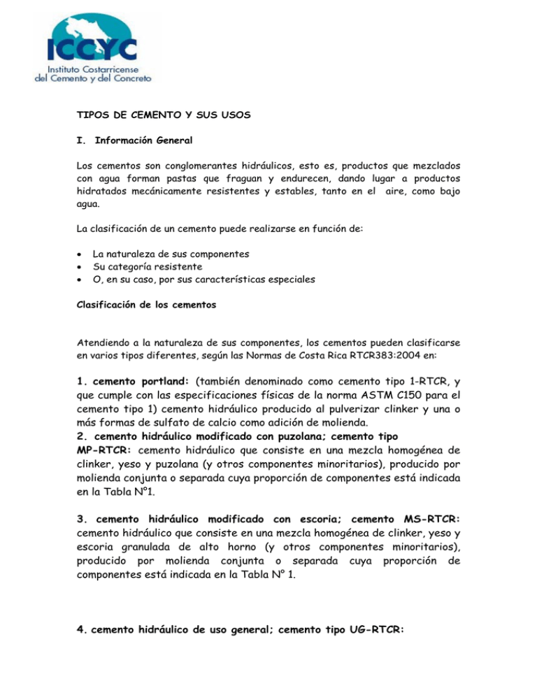 Tipos de Cemento y sus usos