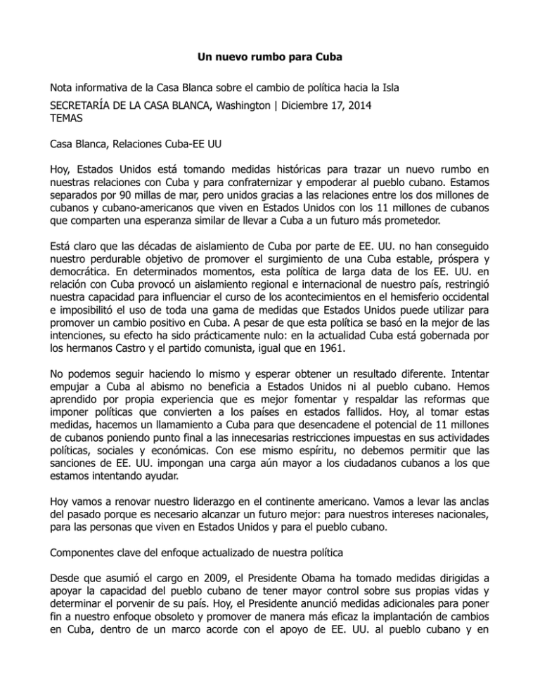 Un nuevo rumbo para Cuba