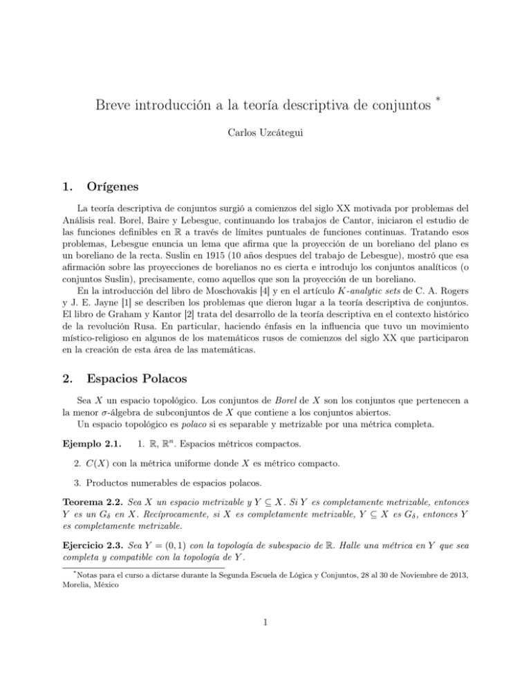 Breve introducción a la teoría descriptiva de conjuntos