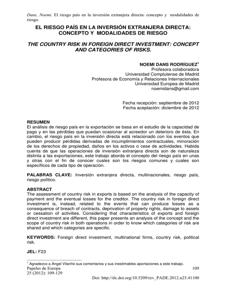 El riesgo país en la inversión extranjera directa