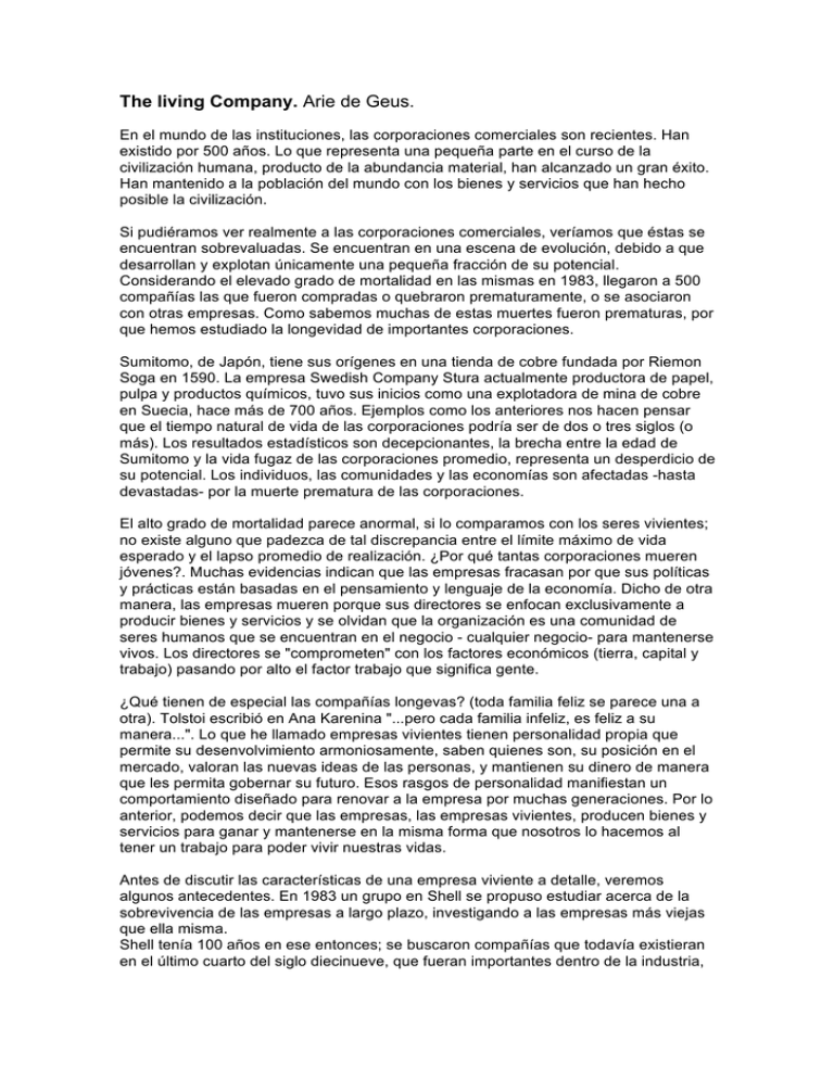 The living Company. Arie de Geus.