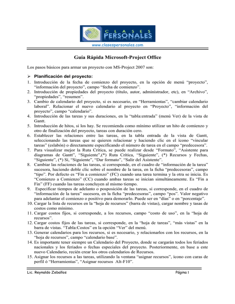 Guía Rápida de Microsoft Project