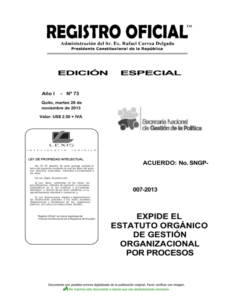 estatuto orgánico - Secretaría Nacional de Gestión de la Política