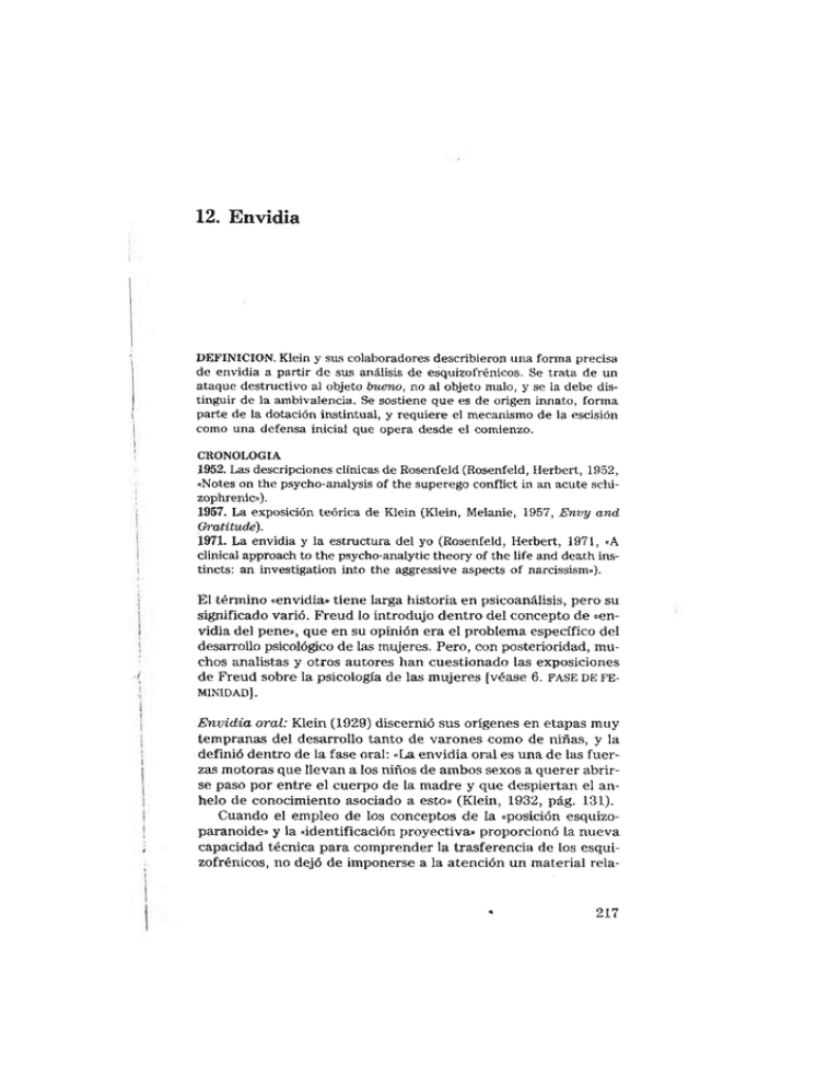 Concepto de Envidia en la Teoría Kleiniana