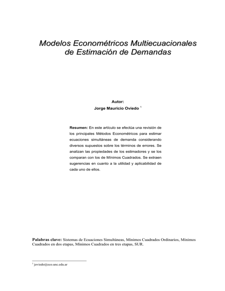 Modelos Econométricos Multiecuacionales de Estimación de