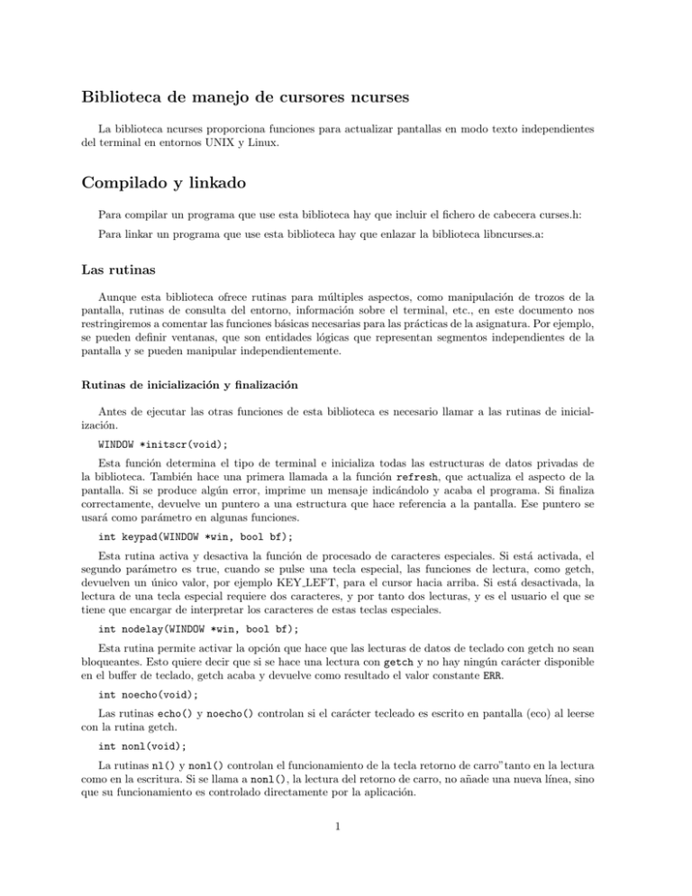 documentación de la librería gráfica ncurses