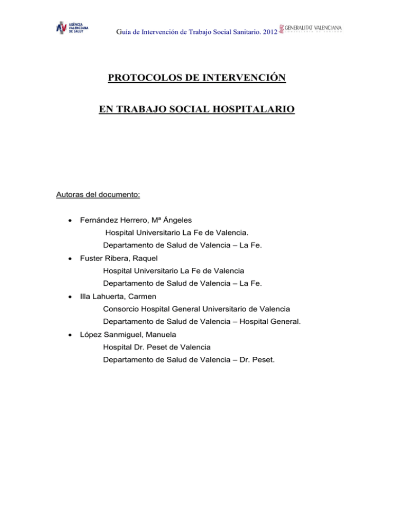 Protocolos De Intervención En Trabajo Social Hospitalario