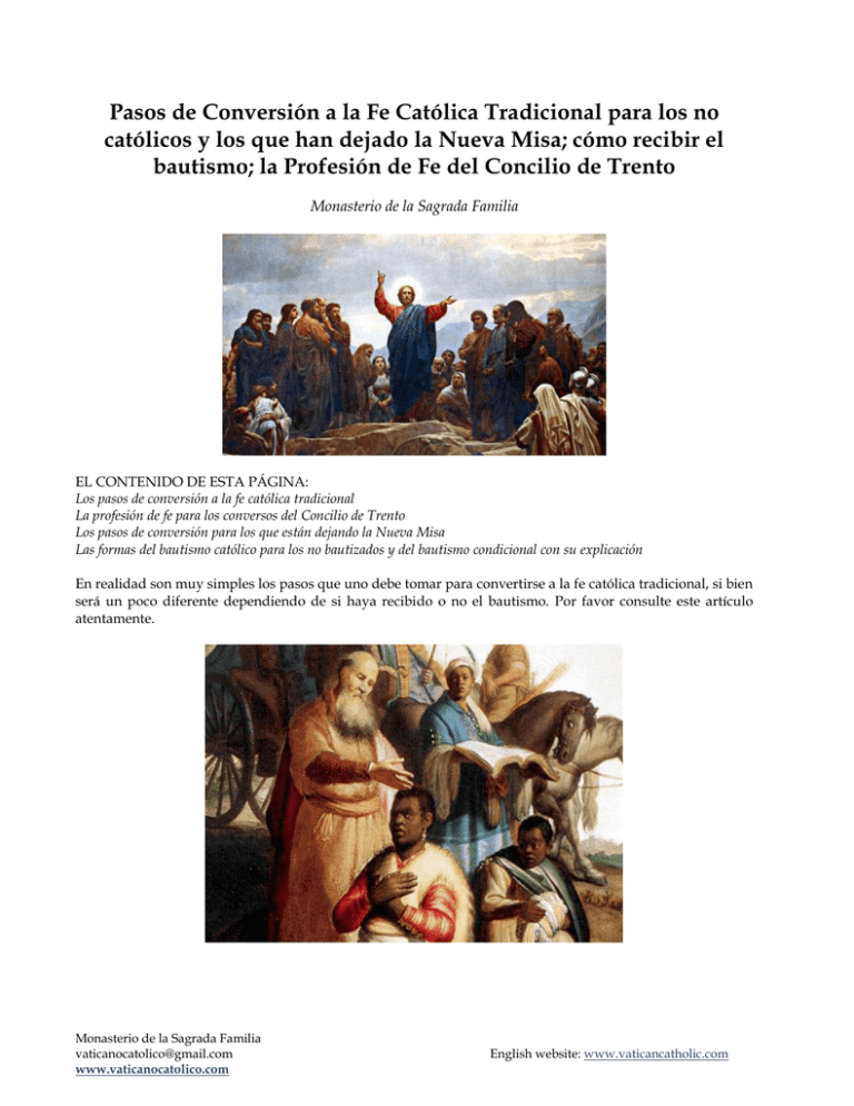 Pasos de Conversión a la Fe Católica Tradicional para los no