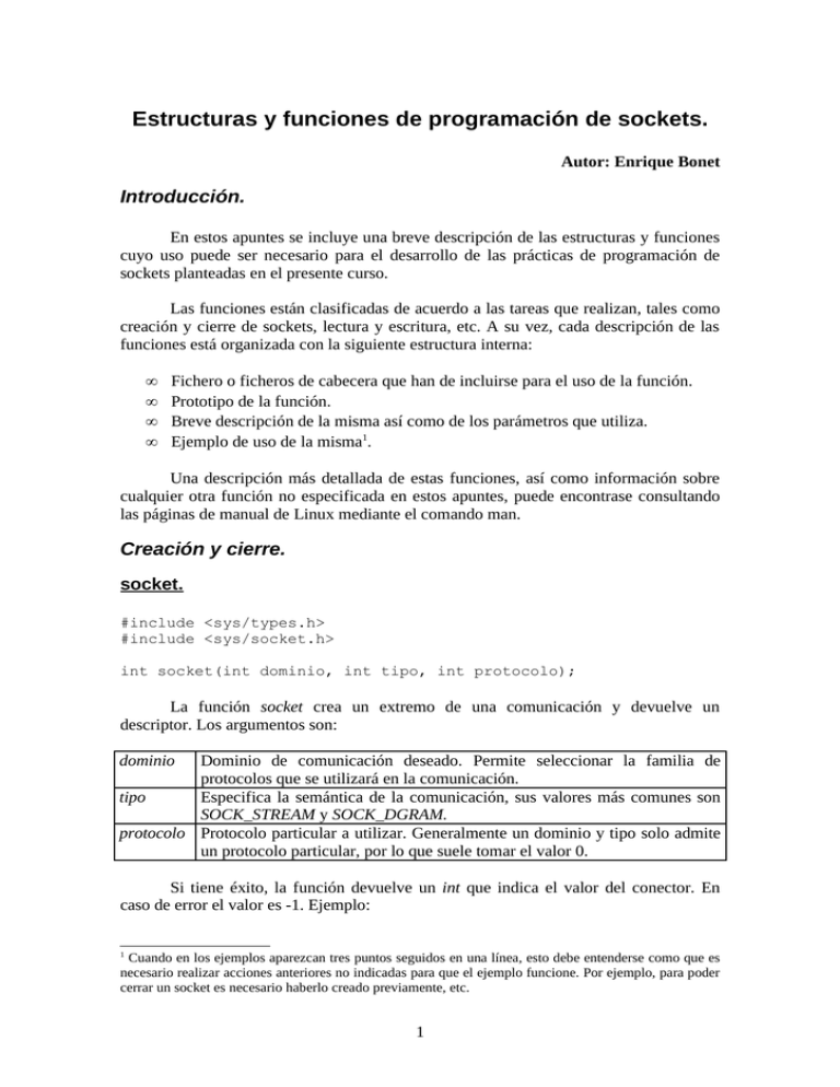 Funciones de sockets