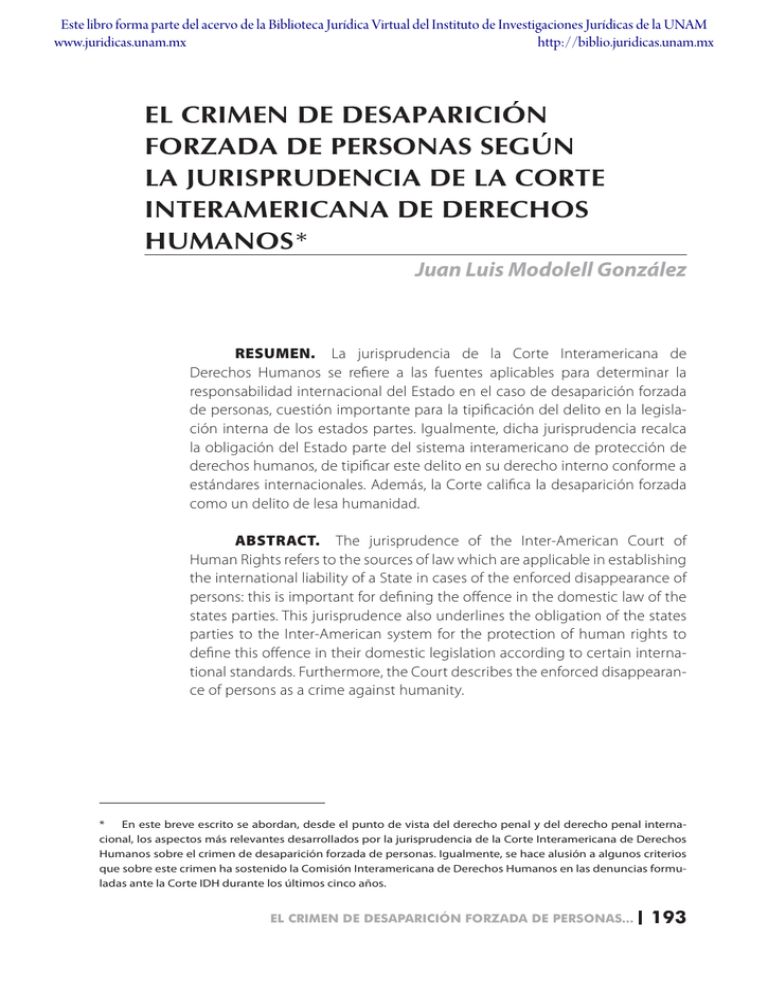 el crimen de desaparición forzada de personas según la