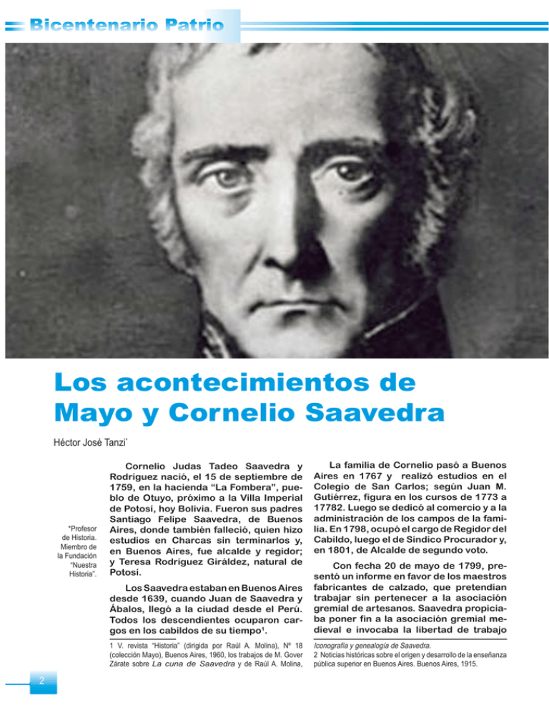 Los acontecimientos de mayo y Cornelio Saavedra