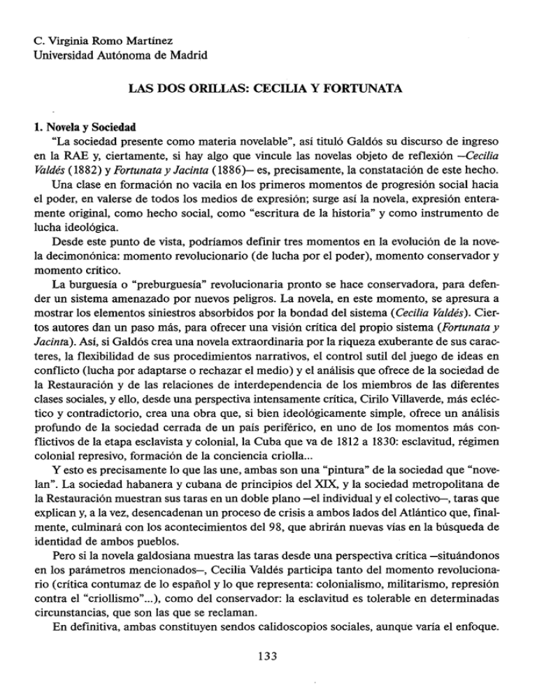 Las Dos Orillas Cecilia Y Fortunata L Novela Y Sociedad