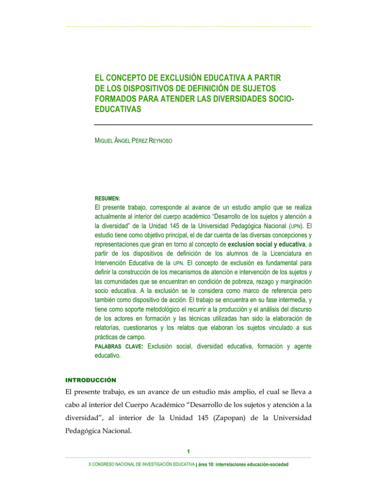 el concepto de exclusión educativa a partir de los