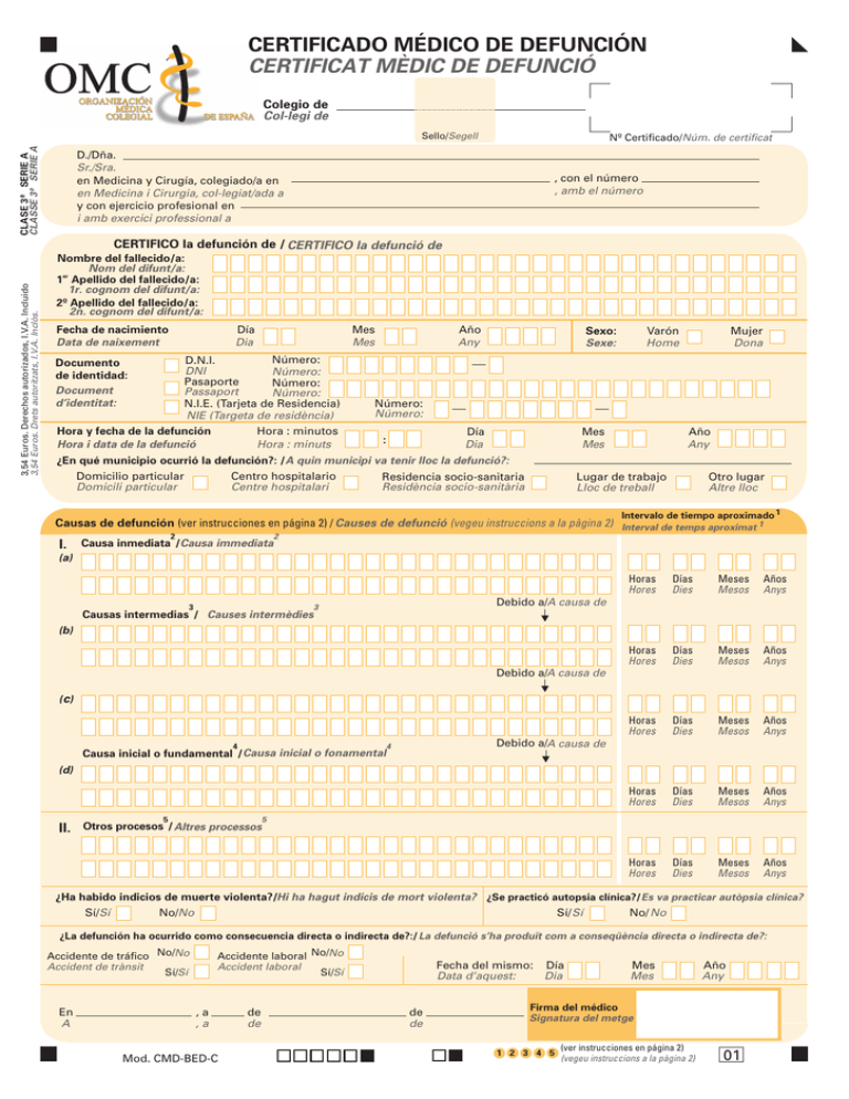 certificado de defuncion cata
