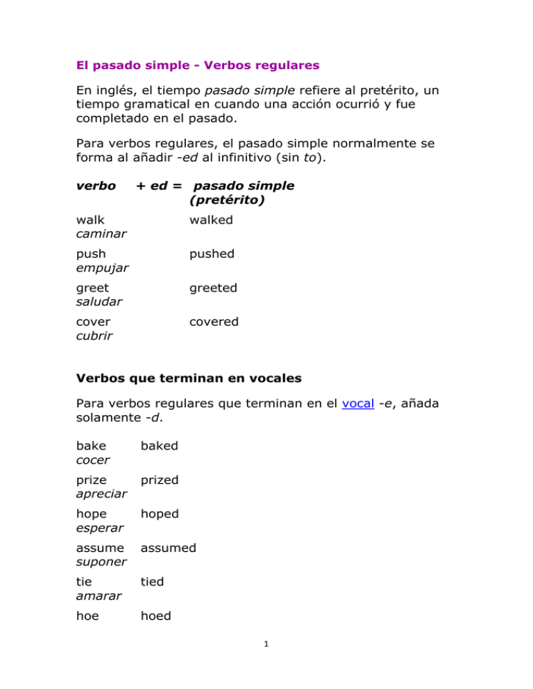 El pasado simple - Verbos regulares