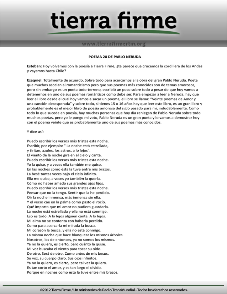POEMA 20 DE PABLO NERUDA Esteban