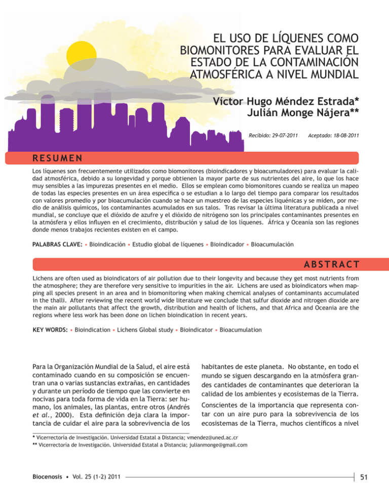 EL USO DE LÍQUENES COMO BIOMONITORES PARA EVALUAR